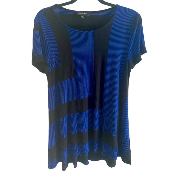 Spense | Tops | Spense Black Blue Striped Stretch Top | Poshmark